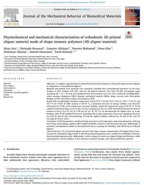 Physiochemical And Mechanical Characterisation Of Orthodontic 3D