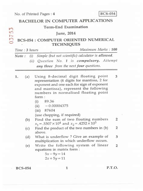 Bcs 054 Bachelor In Computer Applications Term End Examination Jurte 2014 Bcs 054 Computer