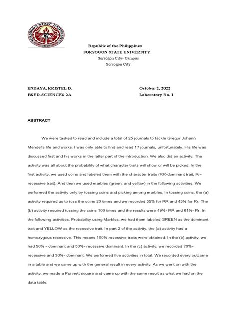 Abstract And Introduction Lab Report Pdf Dominance Genetics Gene