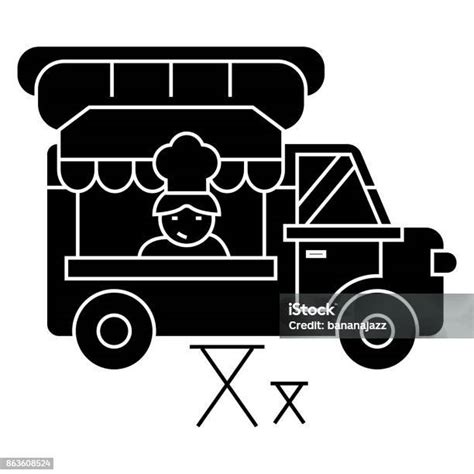 음식 트럭길거리 음식모바일 부엌 아이콘 벡터 일러스트 레이 션 고립 된 배경에 검은 기호 개체 그룹에 대한 스톡 벡터 아트 및 기타 이미지 Istock