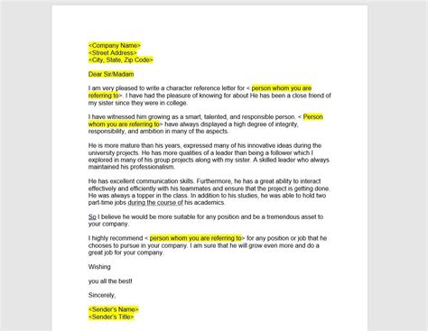 Character Reference Letter Best Letter Templates