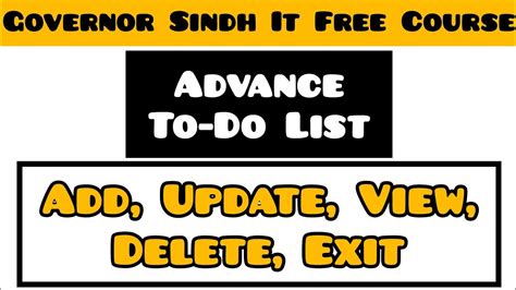 Advance Todo List Adding New Features Add Update View Delete Exit Todo List Assignment