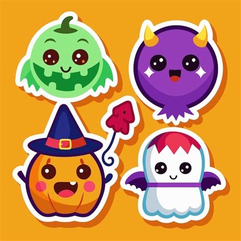 귀여운 할로윈 캐릭터 스티커 프리미엄 Ai 생성 벡터