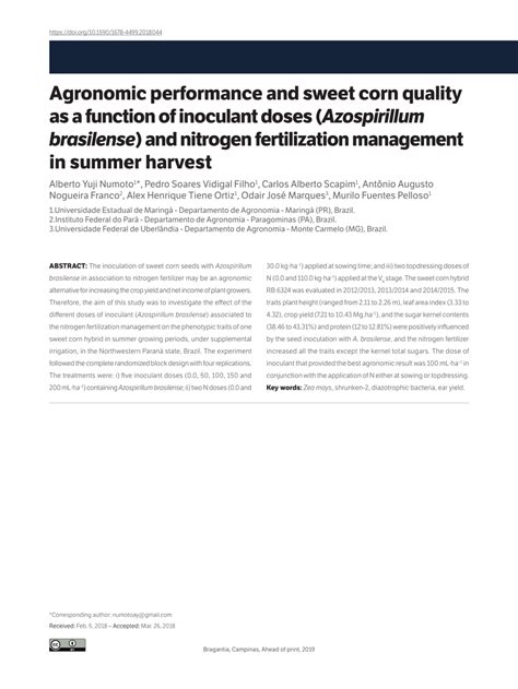 Pdf Agronomic Performance And Sweet Corn Quality As A Function Of