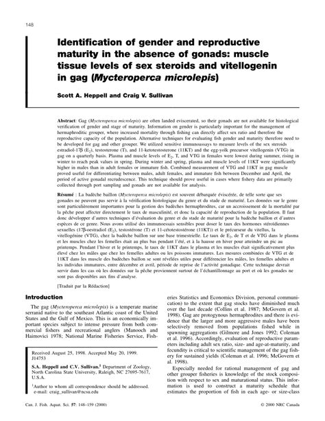 PDF Identification Of Gender And Reproductive Maturity In The Absence Of Gonads Muscle Tissue