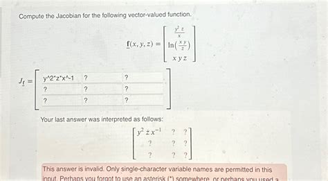 Compute The Jacobian For The Following Vector Valued