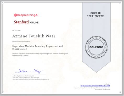 Certificate Supervised Machine Learning Regression And Classification Pdf