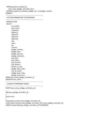 Qmx Pledge Reminders Dl Sql Ex Sql