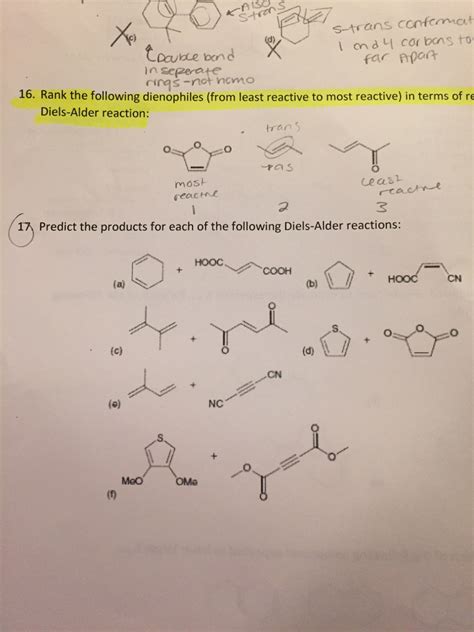 Solved Rank The Following Dienophiles From Least Reactive