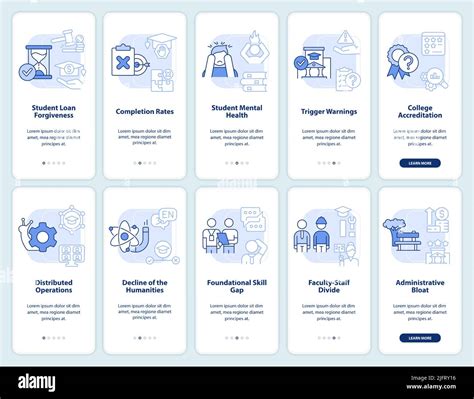 University Problems Light Blue Onboarding Mobile App Screen Set Stock Vector Image And Art Alamy