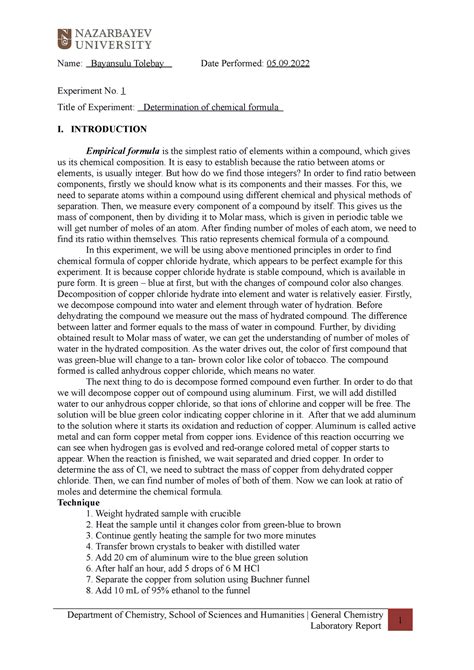 Laboratory Report Template Name Bayansulu Tolebay Date Performed Experiment No Title