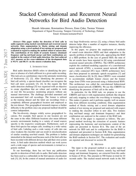 Pdf Stacked Convolutional And Recurrent Neural Networks For Bird