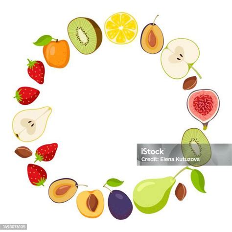 과일 프레임입니다 흰색 배경에 격리된 복사 공간이 있는 둥근 과일 테두리 여름 디자인 포스터 배너 표지 초대장 포장 디자인 브랜딩 여름 신선한 건강한 과일과 열매 과일에