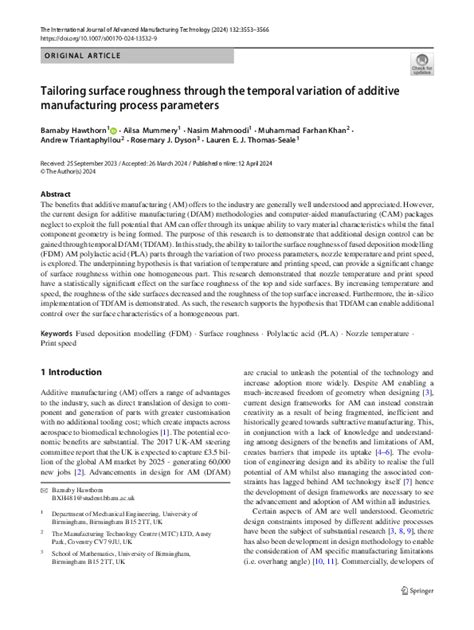 Pdf Tailoring Surface Roughness Through The Temporal Variation Of Additive Manufacturing