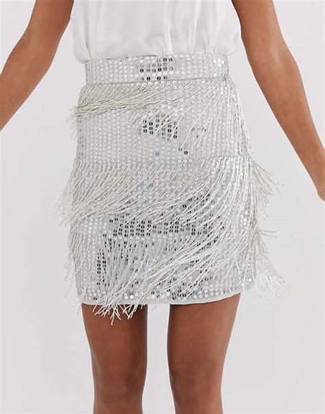 Silver Sequin Fringe Skirt Ph