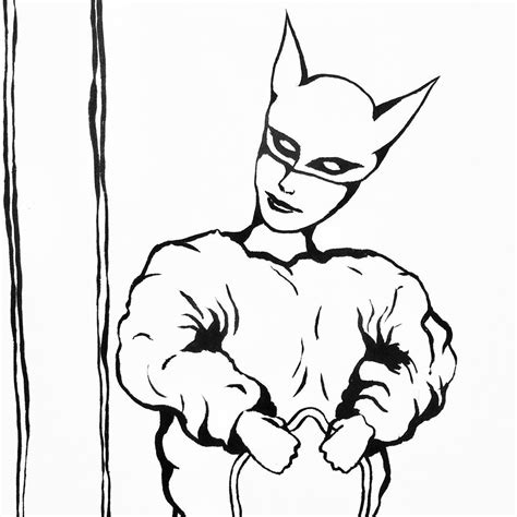 Catwoman Black And White Illustration By Johanna Rousseau Drawing