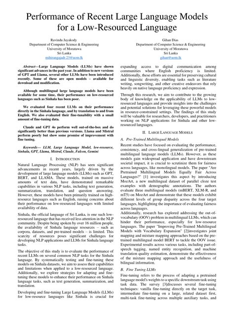 Pdf Performance Of Recent Large Language Models For A Low Resourced Language