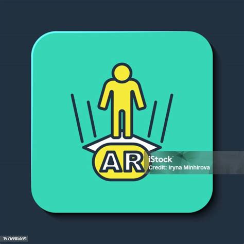 파란색 배경에 격리된 윤곽선 증강 현실 Ar 아이콘 가상 미래 웨어러블 장치 청록색 스퀘어 버튼 벡터 3차원 형태에 대한 스톡 벡터 아트 및 기타 이미지 Istock