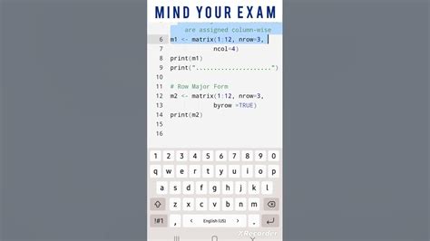 Matrices In R Programming Language Column Major Form And Row Major Form Youtube