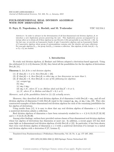 Four Dimensional Real Division Algebras With Few Derivations Request Pdf