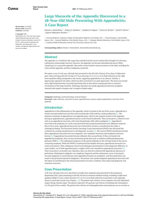 Pdf Large Mucocele Of The Appendix Discovered In A 48 Year Old Male Presenting With