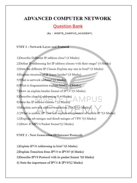 Msbte Campus Academy Acn Chaptewise Qb Pdf Internet Protocols I Pv6