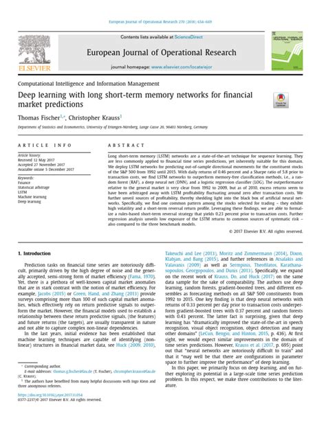 Deep Learning With Long Short Term Memory Networks For Financial Market Predictions Pdf Deep