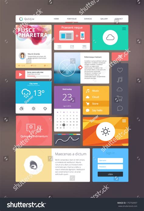 Flat Ui Kit For Responsive Web Design Adaptive Web Elements For 960 Grid Stock Vector 175750997