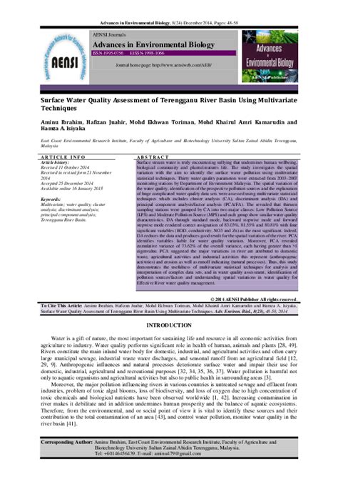 Pdf Surface Water Quality Assessment Of Terengganu River Basin Using Multivariate Techniques