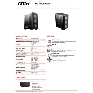 Msi Mag Forge M R Matx Tower Gaming Desktop Casing Pc Case Mesh Air Design Argb Fans