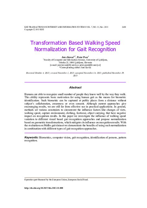 Pdf Transformation Based Walking Speed Normalization For Gait Recognition