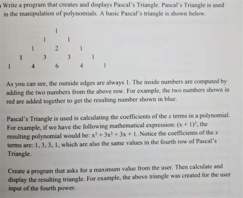 solved write a program that creates and displays pascal s