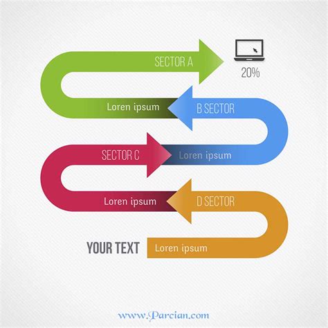 فایل طرح لایه باز اینفوگرافیک با شکل فلش های رنگی پارشن
