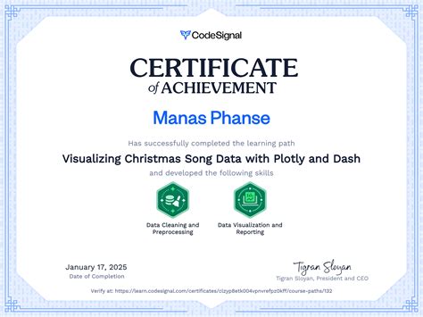 Path Certificate For Visualizing Christmas Song Data With Plotly And Dash Codesignal Learn