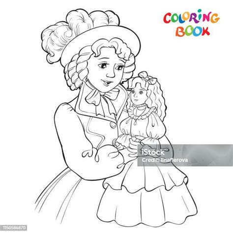 Gadis Cantik Memegang Boneka Di Tangan Gambar Kerangka Untuk Mewarnai