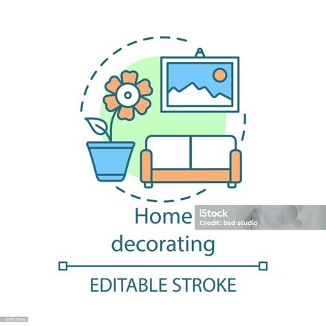 홈 장식 개념 아이콘입니다 홈 서비스 아이디어 얇은 라인 그림 아파트 수리 인테리어 디자이너입니다 주택 재건 국내 공간 개조 벡터 절연 도면 편집 가능한 스트로크 가정