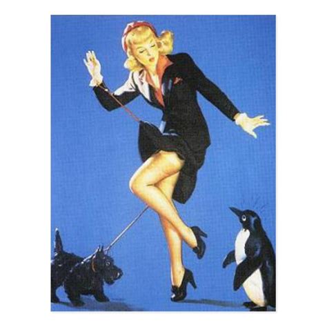 Vintage Naughty Lady In Black Pin Up Girl Postcard