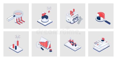 Data Analysis Concept Of Isometric Icons In 3d Isometry Design For Web Stock Illustration