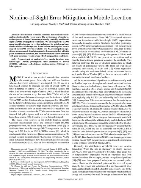 Pdf Nonline Of Sight Error Mitigation In Mobile Location