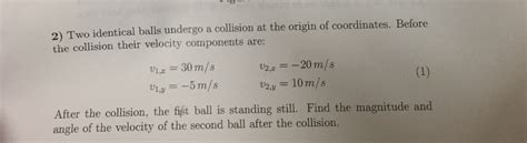 Solved Two Identical Balls Undergo A Collision At The Origin Chegg Com