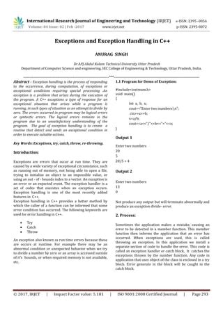 Exceptions And Exception Handling In C PDF