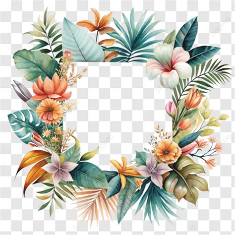 꽃과 열대 잎 프레임 꽃과 열대 잎 식물의 잎 테두리 무성한 녹지 화환 Png 일러스트 및 이미지 에 대한 무료 다운로드 Pngtree