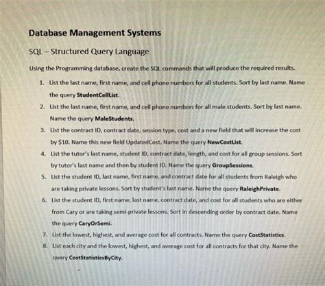 Solved Sql Structured Query Language Using The Programming