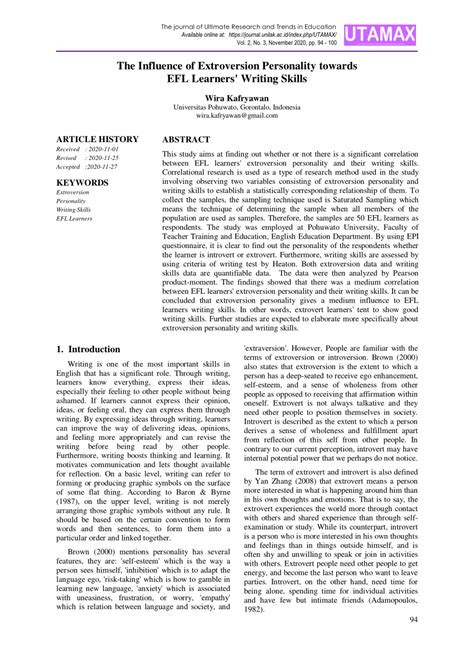 Pdf The Influence Of Extroversion Personality Towards Efl Learners