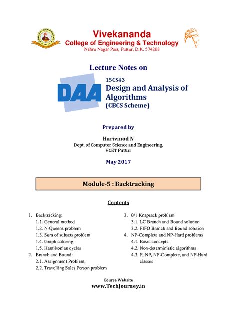 Daa Module 5 Notes College N Dept Of C 1 Backtracking 1 General