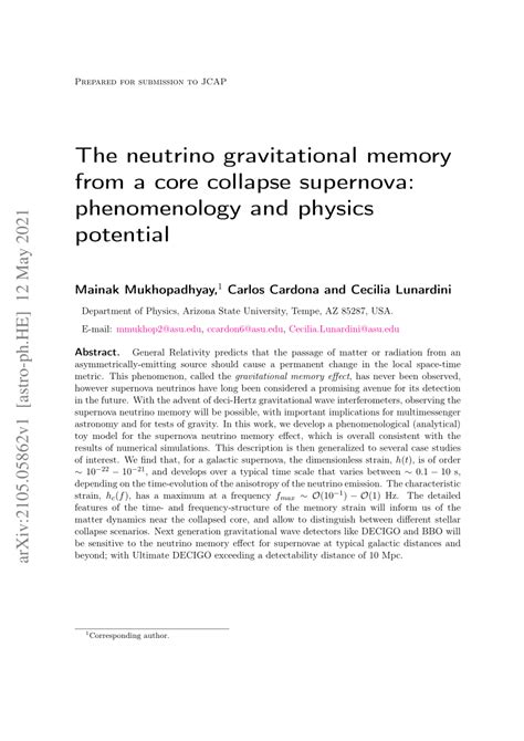Pdf The Neutrino Gravitational Memory From A Core Collapse Supernova Phenomenology And
