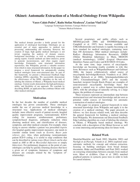 Pdf Okinet Automatic Extraction Of A Medical Ontology From Wikipedia