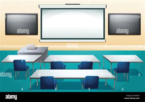 Classroom With Screens And Tables Illustration Stock Vector Image And Art