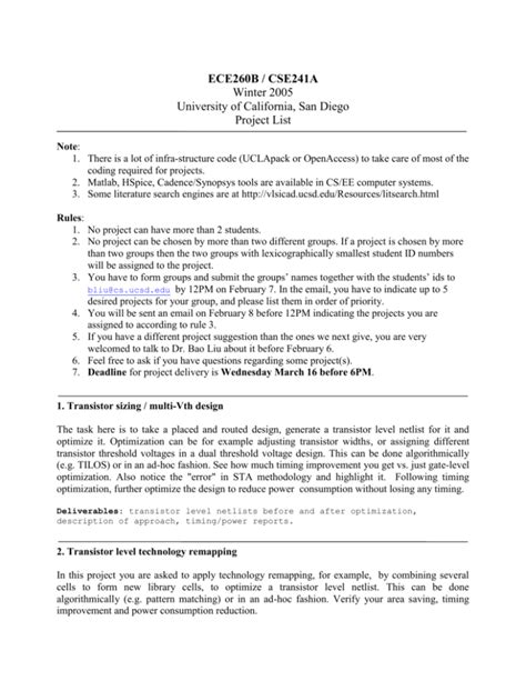 Project List UCSD VLSI CAD Laboratory