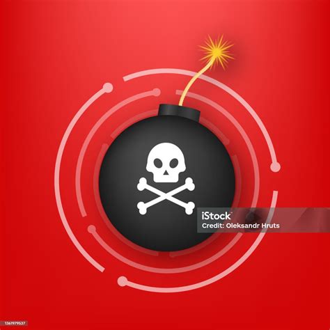 플랫 일러스트레이션 방패 아이콘입니다 빨간색 사이버 공격이 있는 추상 아이콘입니다 빨간색 배경에 폭탄 로고 피싱 사기 랜섬웨어에 대한 스톡 벡터 아트 및 기타 이미지